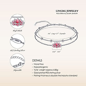 LINGBG JEWELRY Anklet Bracelets for Women 925 Sterling Silver Lotus Flower Yoga Anklet for Women Waterproof Layered Beads Anklet Adjustable Chain Anklet Leg Foot Bracelet for Lady Hotwife