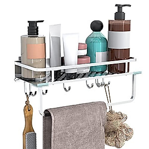 Shower Caddy Bathroom Shower Organizer No Drilling Install with 8 Hooks and Towel Rail Shower Shelf for Inside Shower,Detachable Wall Mounted Shower Shelves for Dorm Bathroom Toilet Kitchen Storage