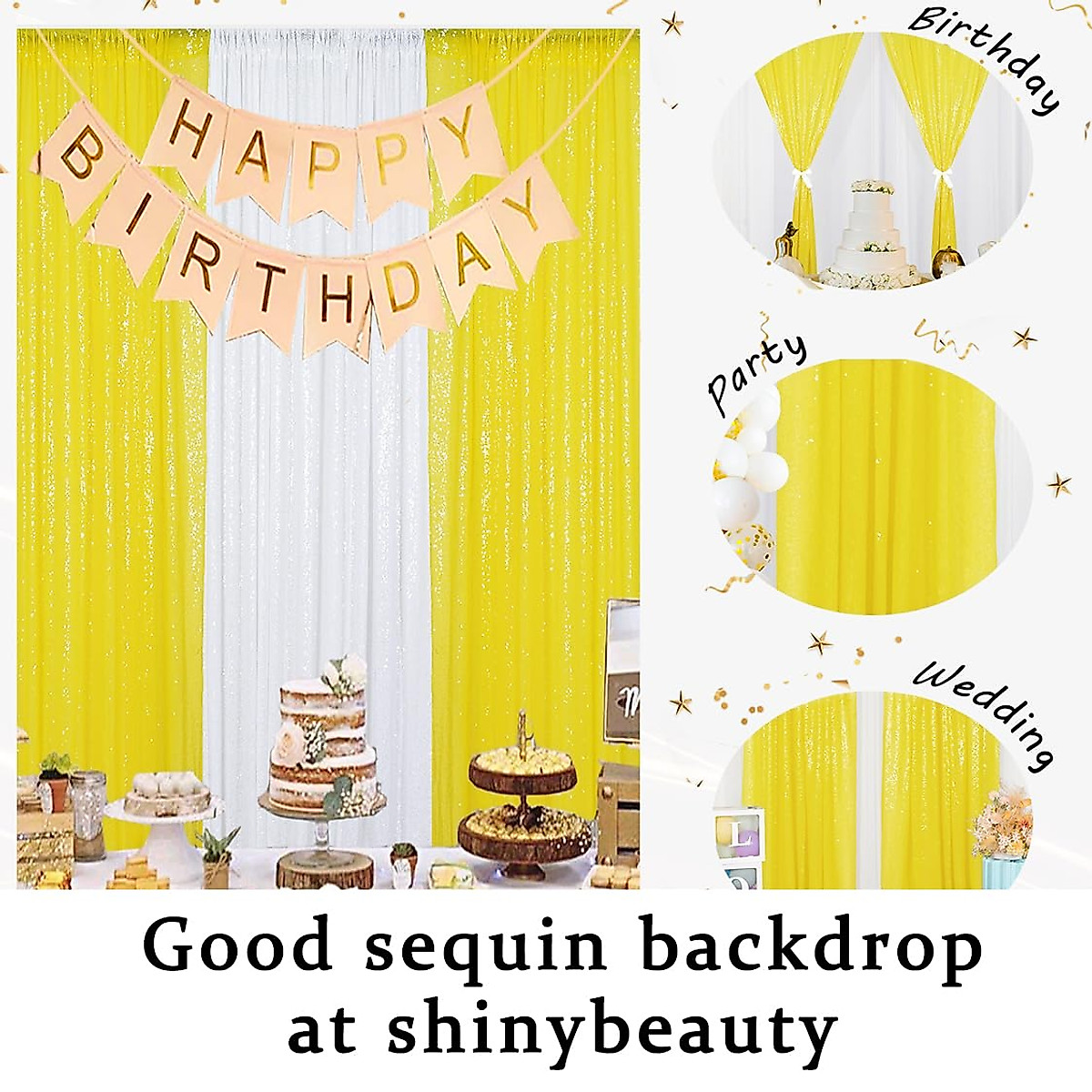 ShinyBeauty Sequin Curtains 2 Panels 2FTx7FT Yellow Sequin Backdrop Curtain Party Photography Background for Wedding Birthday Bridal Baby Shower