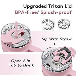 Tumzak 40oz Tumbler with Handle and Straw Lid Double Wall Vacuum Insulated Stainless Steel Travel Mug Tumbler Resuable Leak-proof Water Bottle for Iced Coffee (Pink)