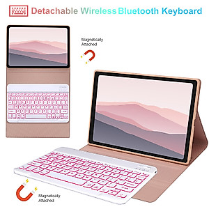 IVEOPPE Galaxy Tab A8 2022 Case with Keyboard 10.5 inch, Detachable Wireless Bluetooth Keyboard Cover & 7 Colors Backlit & Slim Folio Cover for Galaxy Tab A8 SM-X200/X205/X207（Sugar Pink）