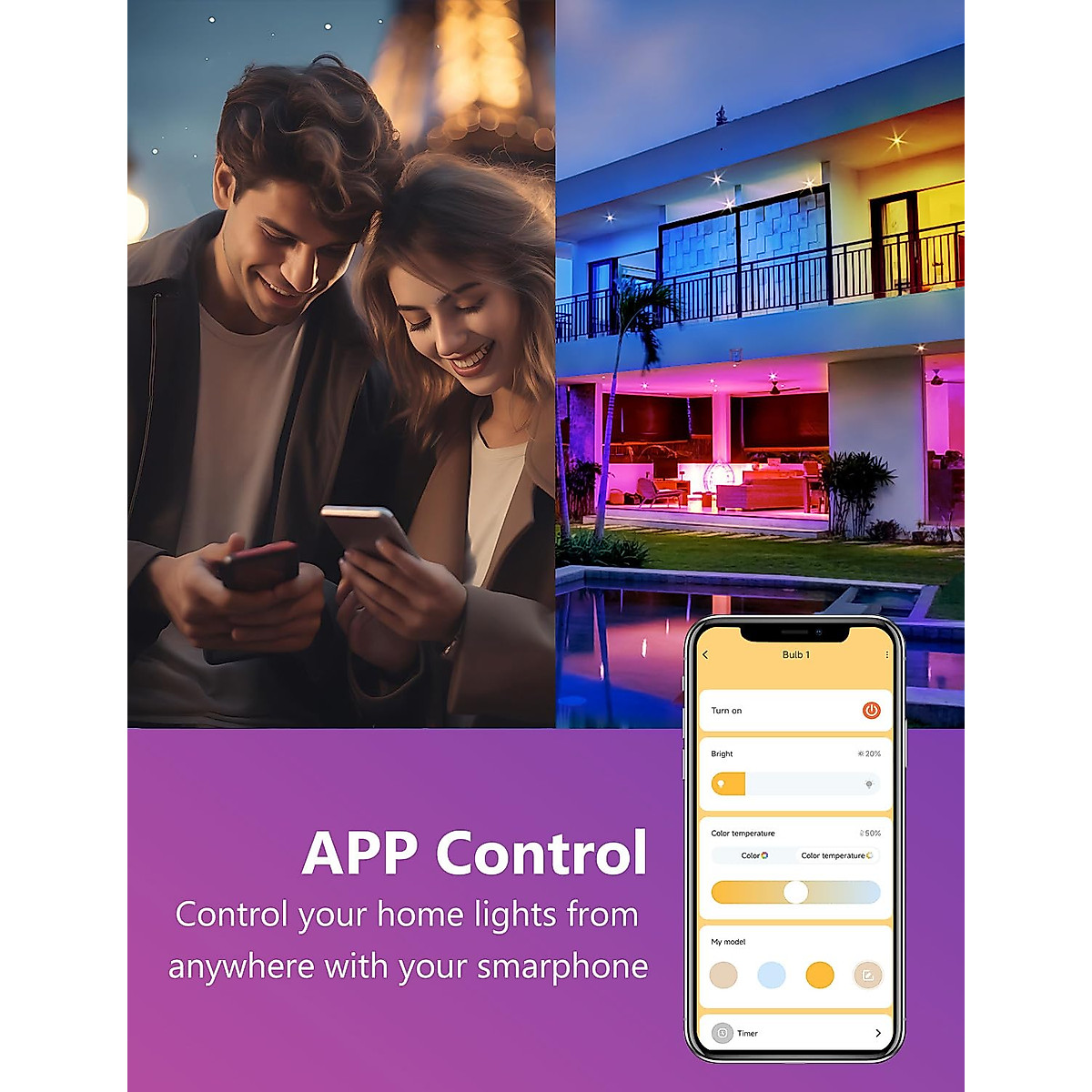 DAYBETTER Smart Light Bulbs, Alexa Light Bulbs, Smart Bulbs that Work with Alexa and Google Assistant, Color Changing Light Bulb, RGBCW WiFi & Bluetooth Dimmable LED Light Bulb, A19 E26 800LM, 10 Pack