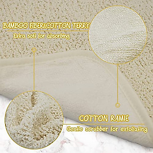 Natural Organic Bamboo and Ramie Dual Sided Washcloths Hand Towels Ultra Soft for Shower Bath Spa, Gentle for Body Face Sensitive Baby Skin, Pack of 4(Green and White)
