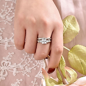 Wuziwen 1 Carat Wedding Infinity Band Bridal Ring Sets Princess AAAAA CZ Sterling Silver Size 6