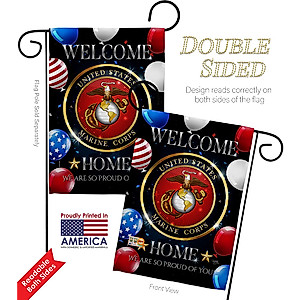 Breeze Decor Welcome Home Marine Garden Flag Pack Armed Forces Corps USMC Semper Fi United State American Military Veteran Retire Official Applique House Yard Gift Double-Sided, Made in USA