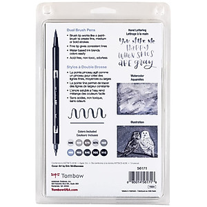 Tombow 56171 Dual Brush Pen Art Markers, Grayscale, 10-Pack. Blendable, Brush and Fine Tip Markers