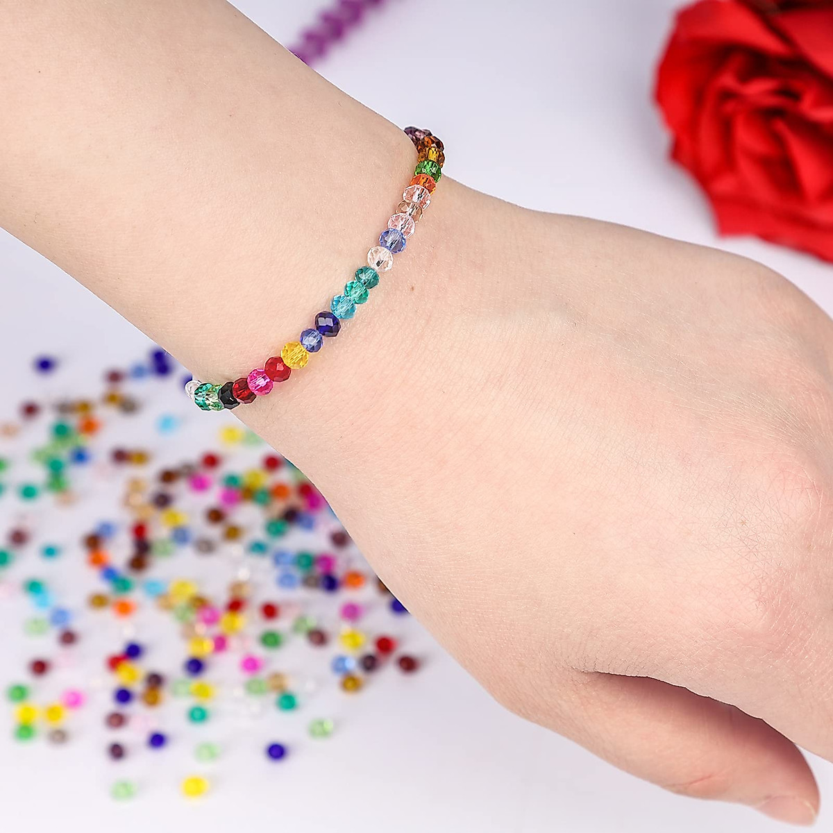 Suhome 4800pcs 4mm Rhombus Crystal Glass Beads 24 Colors Faceted Small Bracelet Beads Bulk for Jewelry Making Pure and Bright