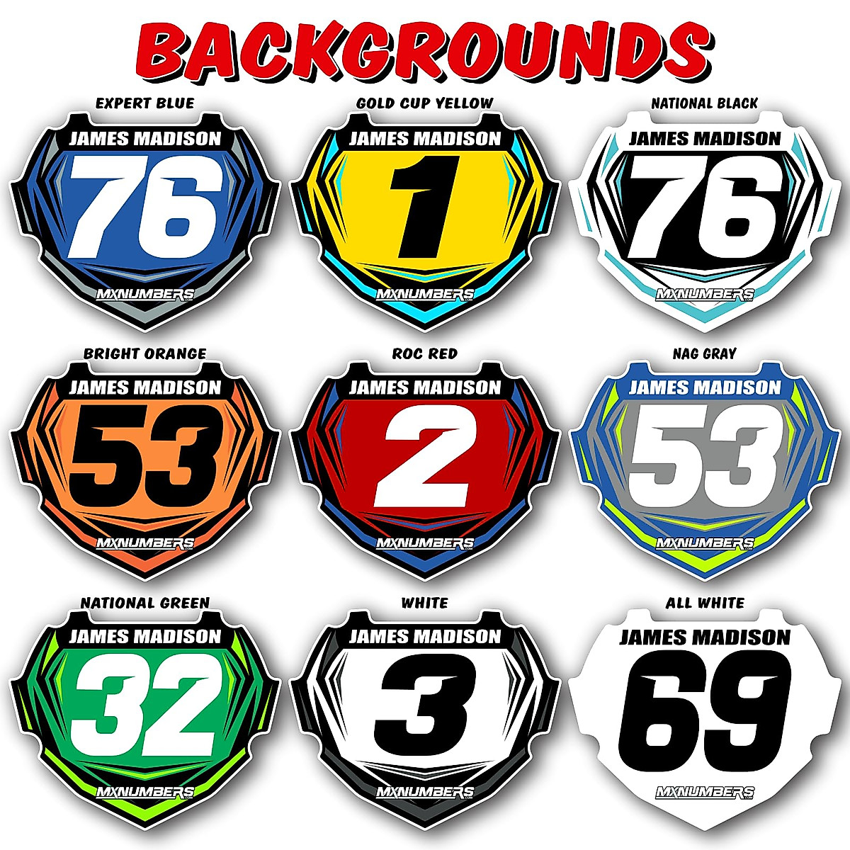 MxNumbers- BMX Box Plate Decals | Multicolored Bike Race Number Graphics | Custom with Your Name, Number & Colors | Fits Box Plate Phase 2 Junior and Senior