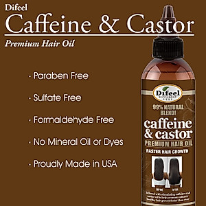 Difeel 99% Natural Premium Hair Oil - Caffeine & Castor Fastest Hair Growth, 8 oz.