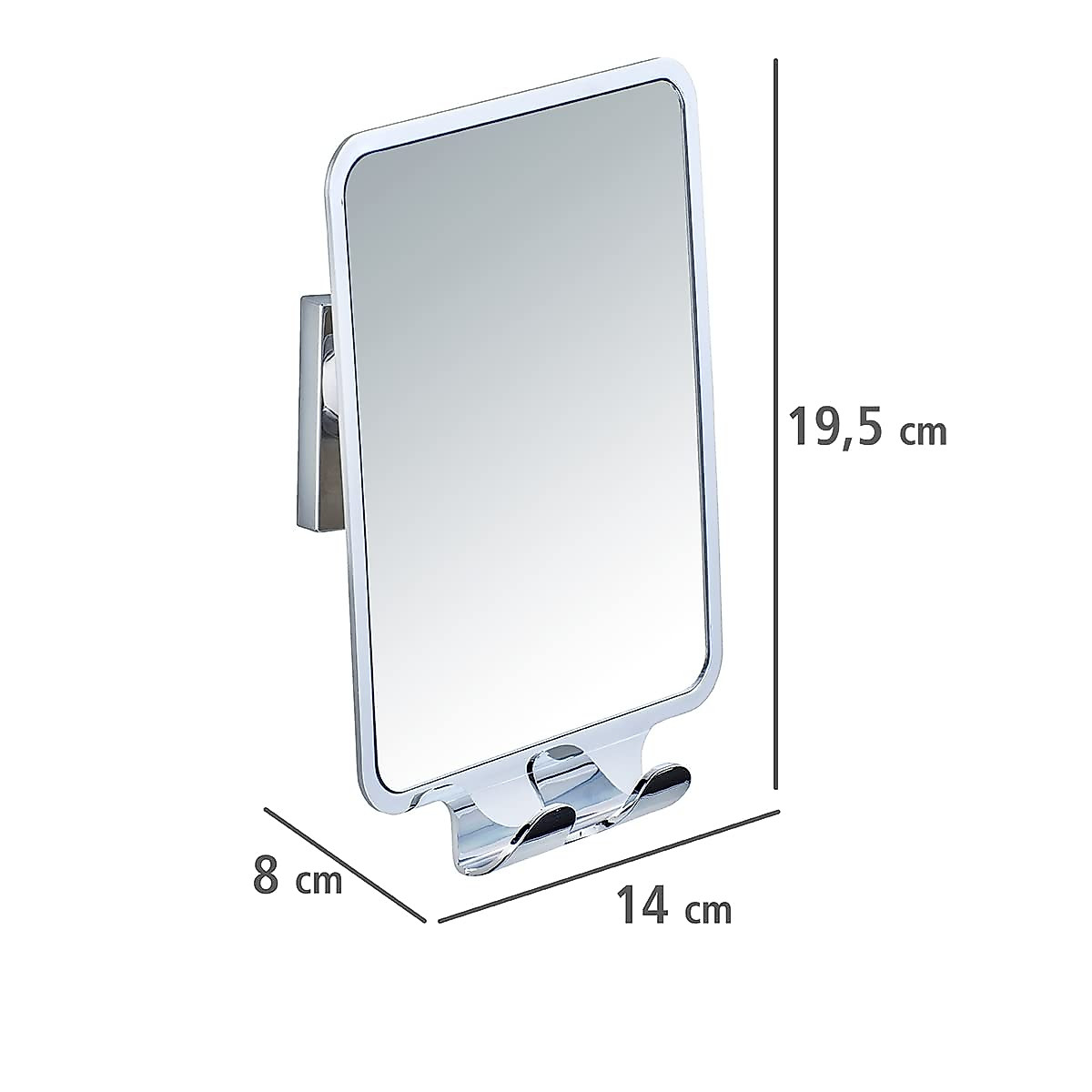WENKO 22693100 Vacuum-Loc® Cosmetic Mirror Quadro, Acrylonitrile-Butadiene-Styrene (ABS), 14 x 19.5 x 8 cm, Shiny