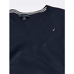 Nautica Women's Effortless J-Class Long Sleeve 100% Cotton V-Neck Sweater, Navy, Large