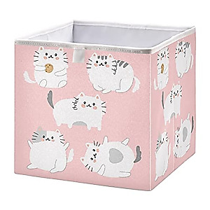 Emelivor Cute Cat Cube Storage Bin Collapsible Storage Bins Waterproof Toy Basket for Cube Organizer Bins for Kids Toys Nursery Closet Shelf Book Office Home - 11.02x11.02x11.02 IN