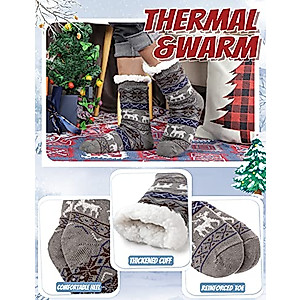 ProEtrade Slipper Socks for Men Fuzzy Fluffy Winter Cozy Cabin Warm Thick Fleece Comfy Non Slip Home Grips Socks Stocking Stuffer Christmas White Elephant Gift(Light Grey)