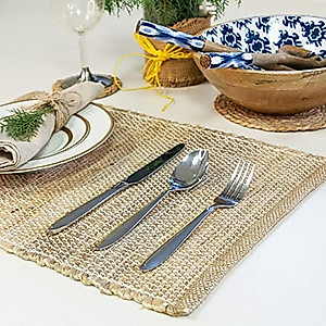 Chardin Home Eco-Friendly Natural Jute/Hemp Placemats 13''x''19, Set of 4 Natural/Beige Table Mats | Perfect for Holidays, Thanksgiving, Christmas, or Everyday Meals