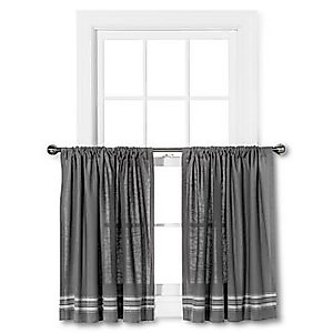 Two Tiers Curtain Panel Grey Stripes 43"WX35"L 100% Cotton by Threshold
