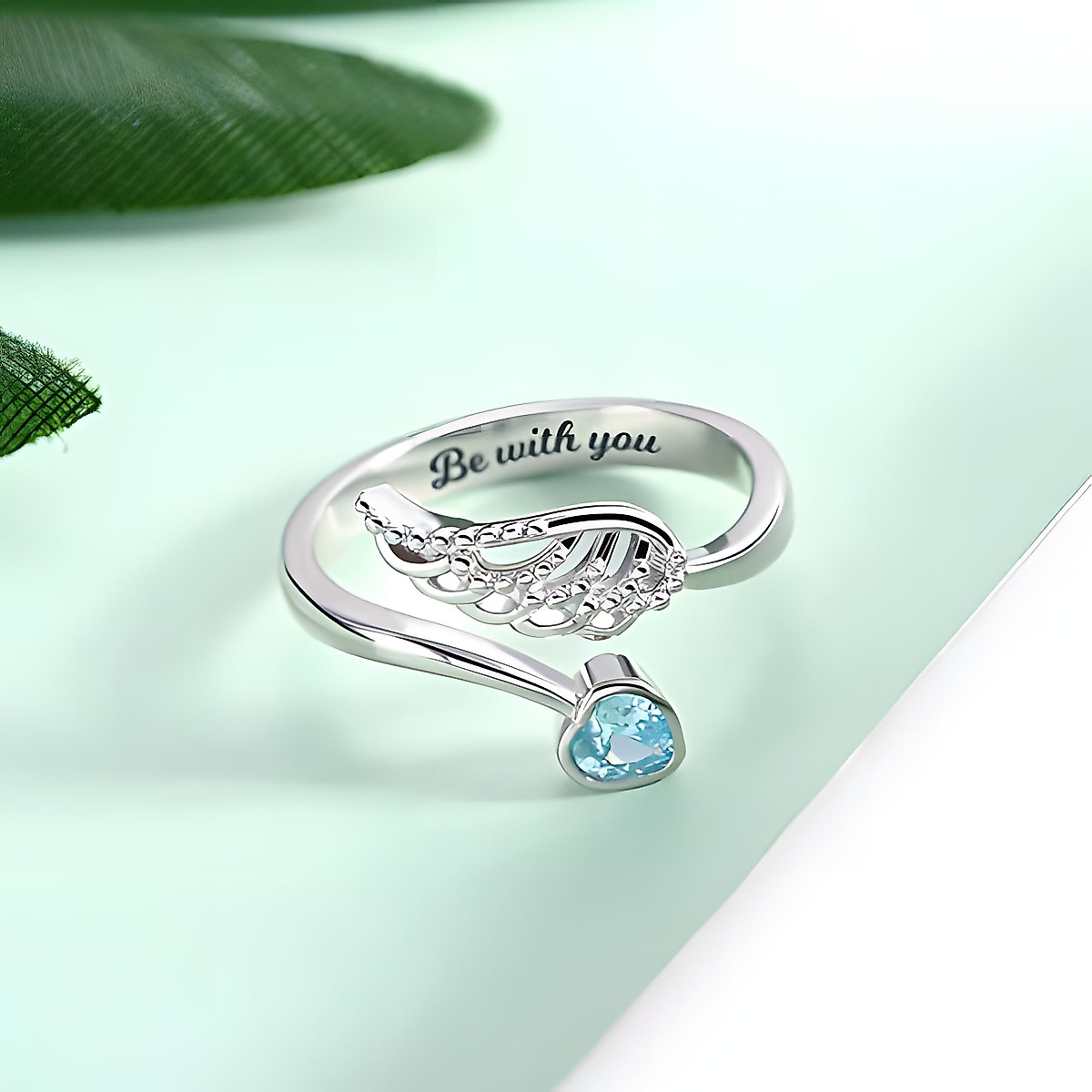 GSBSCSM Personalized Forever by My Side Angel Wing Ring Sterling Silver 925 for Her Wedding Band Ring Engagement Ring