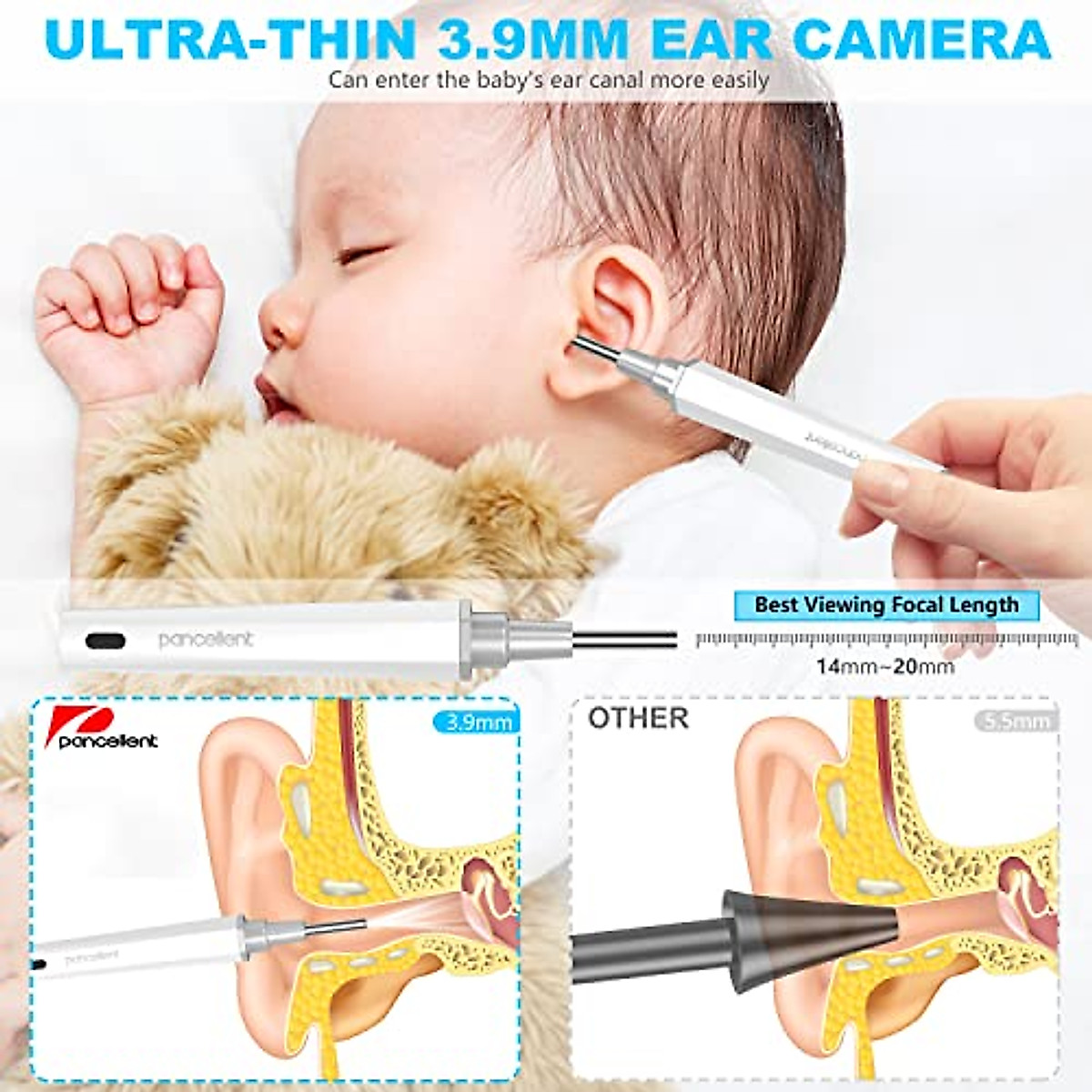 Pancellent Digital Otoscope Camera with Light, Ear Camera and Wax Remover, Video Ear Scope with Ear Wax Removal Tools, Compatible with iPhone, iPad, Android Smart Phone (Basic Edition White)