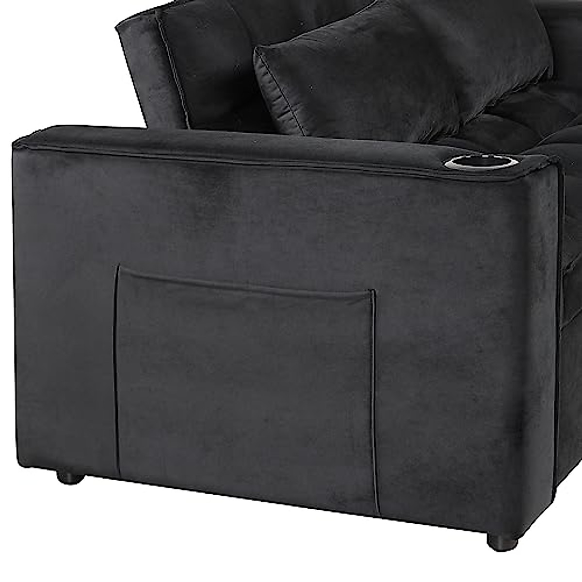 4 in 1 Upholstered Futon Sofa Convertible Twin Sofabed ,Foldable Tufted Loveseat with Pull Out Sleeper Couch Bed, Space Saving Love Seat Daybed W/Side Pockets ,USB Ports & Cupholders for Living Room