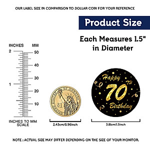 REWIDPARTY Black Gold 70th Birthday Stickers Rolls Cheers to 70 Years Stickers Happy 70th Birthday Stickers Birthday Party Favors Anniversary Party Decorations Adhesive Party Stickers(500 Per Roll)