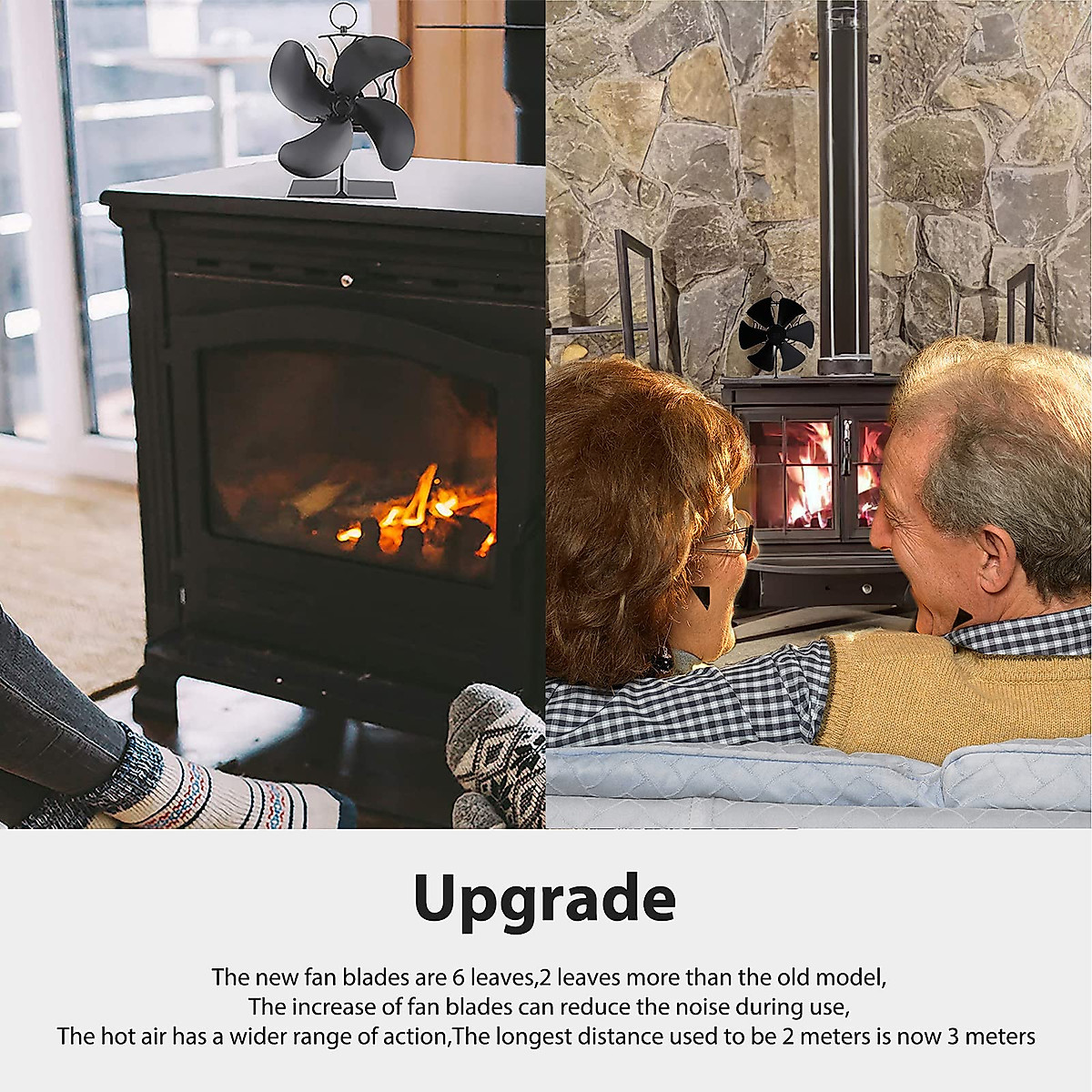 Ahageek Fire Fans for Stove, 6-Blades Stove Fan Silent Operation with Stove Thermometer for Wood/Log Burners/Fireplace Fan/Eco Friendly & Increased Efficient for Large Room