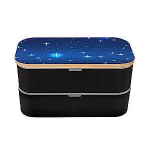 Blue Star Pattern Adult Lunch Box, Bento Box, With Cutlery Set Of 3, 2 Compartments, Rectangular, Lunch Box For Adults