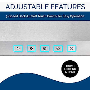 Broan-NuTone BWP2366SS Convertible Wall-Mount LED Lights Pyramidal Chimney Range Hood, 630 MAX Blower CFM, 36-Inch, Stainless Steel