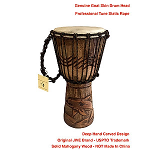 JIVE Djembe Drum African Bongo Congo Wood Drum Deep Carved Solid Mahogany Goat Skin Professional Quality 16" High (Dolphin)