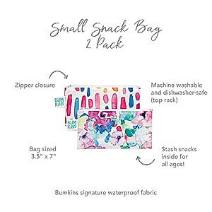 Bumkins Snack Bags, Reusable Fabric, Washable, Food Safe, BPA Free - Watercolor & Brushstrokes (2-Pack)