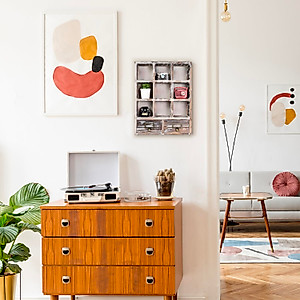 MyGift Wood Shadow Box Shelf, Rustic Brown Wooden Table Top Display Organizer with 2 Pull Out Drawers for Home, Office Decor