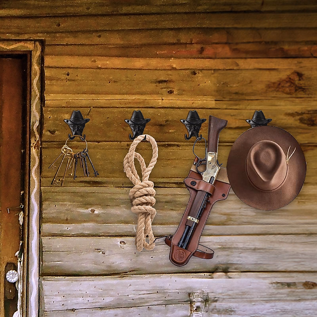 Womeet Rustic Cowboy Coat Key Hanger, Decorative Wall Mounted Coat Hooks, Cast Iron Hooks Coat Towel Bag Hat Hanger Multiuse Entryway Black Set of 2