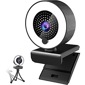 Streaming Webcam with Microphone & Ring Light 2K HD Web Cam with Cover,Stand for PC/MAC/Laptop/Desktop, Wide Angle Web Cameras for YouTube,Skype,Zoom,Xbox One,Video Calling,Studying and PS4