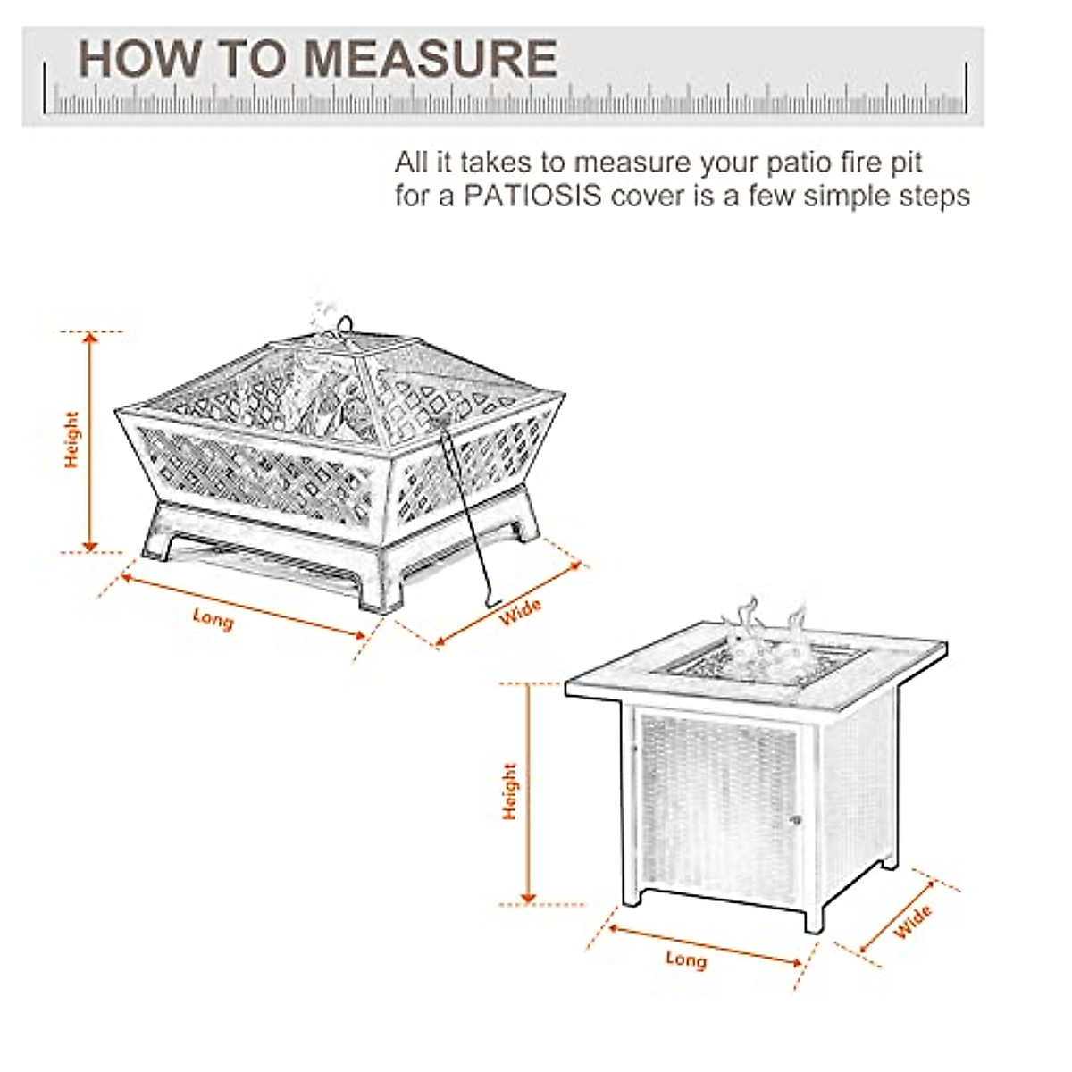 PATIOASIS Square Fire Pit Cover 32''L x 32''W x 24''H Heavy Duty 600D Outdoor Gas Fire Pit Table Covers Waterproof