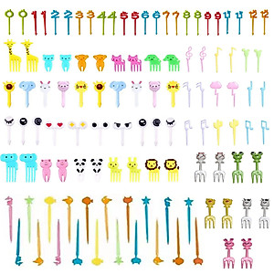 Plastic Fruit fork with Animal Decor, Cute Food Picks for Cake Dessert Fruit-platter, Reusable Mini Toothpick Bento Box Party Supply Lunch Accessories (random style) (112)