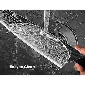 BRODARK Damascus Chef Knife 8 Inch - Ultra Sharp Kitchen Knife, Japanese Knife with Full-Tang Ergonomic Handle, Cooking Knife for Home, Restaurant (Dark Horse Series)