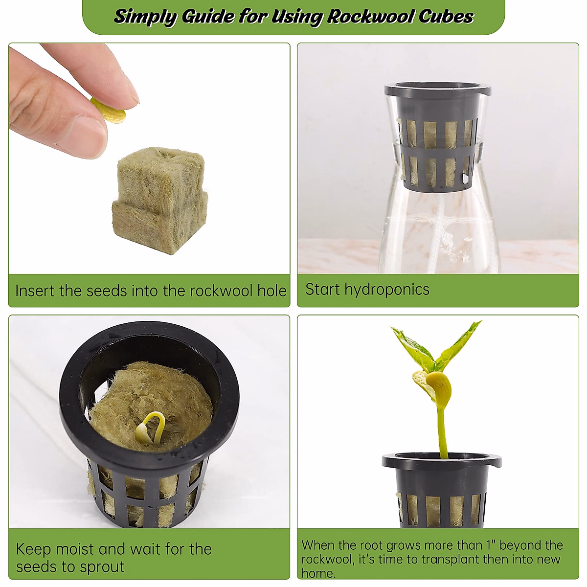 72 sets Rockwool Cubes for Hydroponics with Net Pots, 1in Rock Wool Planting Cubes 72 Plugs & 50 Net Cups 1.5 inch Hydroponic & 50 Article Self Watering Cotton Wick Cord for Hydroponics Supplies