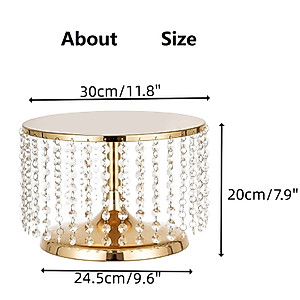 LANLONG Cake Stand for Dessert Table 12 Inch Gold Crystal Pendants Metal Cake Stand Serves as A Round Dessert Cupcake Display Plate for Table, Wedding, Party, Event