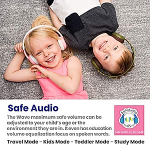 ONANOFF BuddyPhones Wave, Waterproof Wireless Bluetooth Volume-Limiting Kids Headphones, 18-Hour Battery Life, 4 Volume Settings, Built-in Microphone, Includes Backup Cable for Sharing, Unicorn Pink