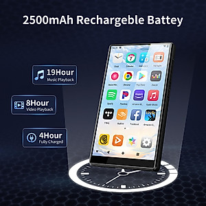 80GB MP3 Player with Bluetooth and WiFi, Android Streaming Music Player with Spotify, Amazon Music, Pandora, Audible, 4.7" Mp4 Music Player and WiFi with App, FM Radio for Kids, up to 512GB (Black)