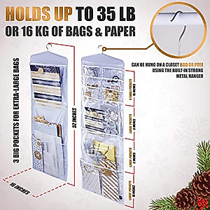 Regal Bazaar Large Double-Sided Hanging White Gift Bag Organizer & Dual-Sided Hanging White Gift Wrap Organizer - Two Great Hanging Organizer Products for Your Home