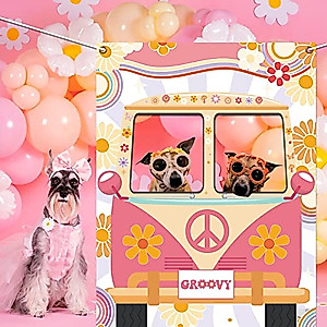Hippie Photo Booth Props, Hippie Bus Prop Groovy Bus Photo Booth for 60'S 70'S Party, Hippie Party Decorations, Daisy Bus Photo Prop Two Groovy Birthday Decor, Groovy Photo Booth Frame - 59 × 39.4 in