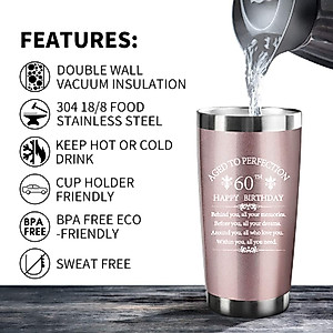 COFOZA 1963 Inspiration 60th Birthday Gift for Man Woman 20 Ounce Double Wall Insulted Rose Gold Stainless Steel Tumbler 60 Years Old Birthday Anniversary Present