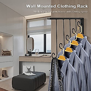 Livabber Clothing Rack Wall Mounted, Heavy Duty Metal Garment Rack for Hanging Clothes with 5 Hanging Rings, Rustic Wall Clothes Organizer for Bedroom Retail, 3 Pack (Black)