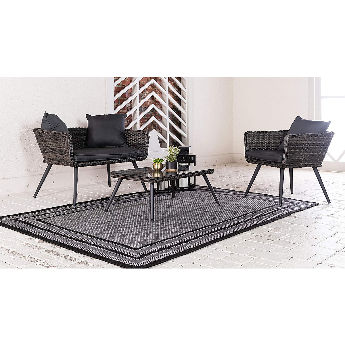 Unique Loom Outdoor Border Collection Area Rug - Multi Border (3' 3" x 5' 1" Rectangle, Gray/ Black)