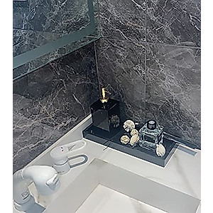 2 Pack Resin Bathroom Vanity Trays Toilet Tank Storage Trays Bathtub Kitchen Dresser Countertop Organizer for Candles Soap Towel Perfume Holder Jewelry Ring Mini Plant Home Decor(Black)