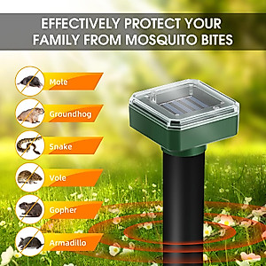 Mole Repellent Solar Powered Ultrasonic Gopher Repellent Groundhog Repeller Sonic Mole Deterrent Stake Vole Repellent Spikes Rodent Repellent for Lawns Yard, 8 Pack
