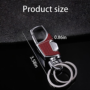 Car Key Chain, Heavy Duty Stainless Steel Keys Holder with D Ring, One Click Release Keychain Organizer for Men Women (Brown/Red)