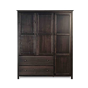 Grain Wood Furniture Shaker 3-Door Wardrobe, Solid Wood with Expresso Finish