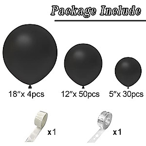 Black Balloons 84 pcs Black Balloons Garland Arch Kit 5 inch +12 inch +18 inch Matte Black Latex Balloons Happy Birthday Balloons Baby Shower Decorations Wedding Balloons