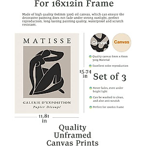 UPWOIGH Matisse Black And White Wall Art Poster Set of 3, 12x16in Unframed Real Quality Canvas Paintings for Tasteful Art Poster, Decoration in Living Room, Bathroom,Hallway Bedroom