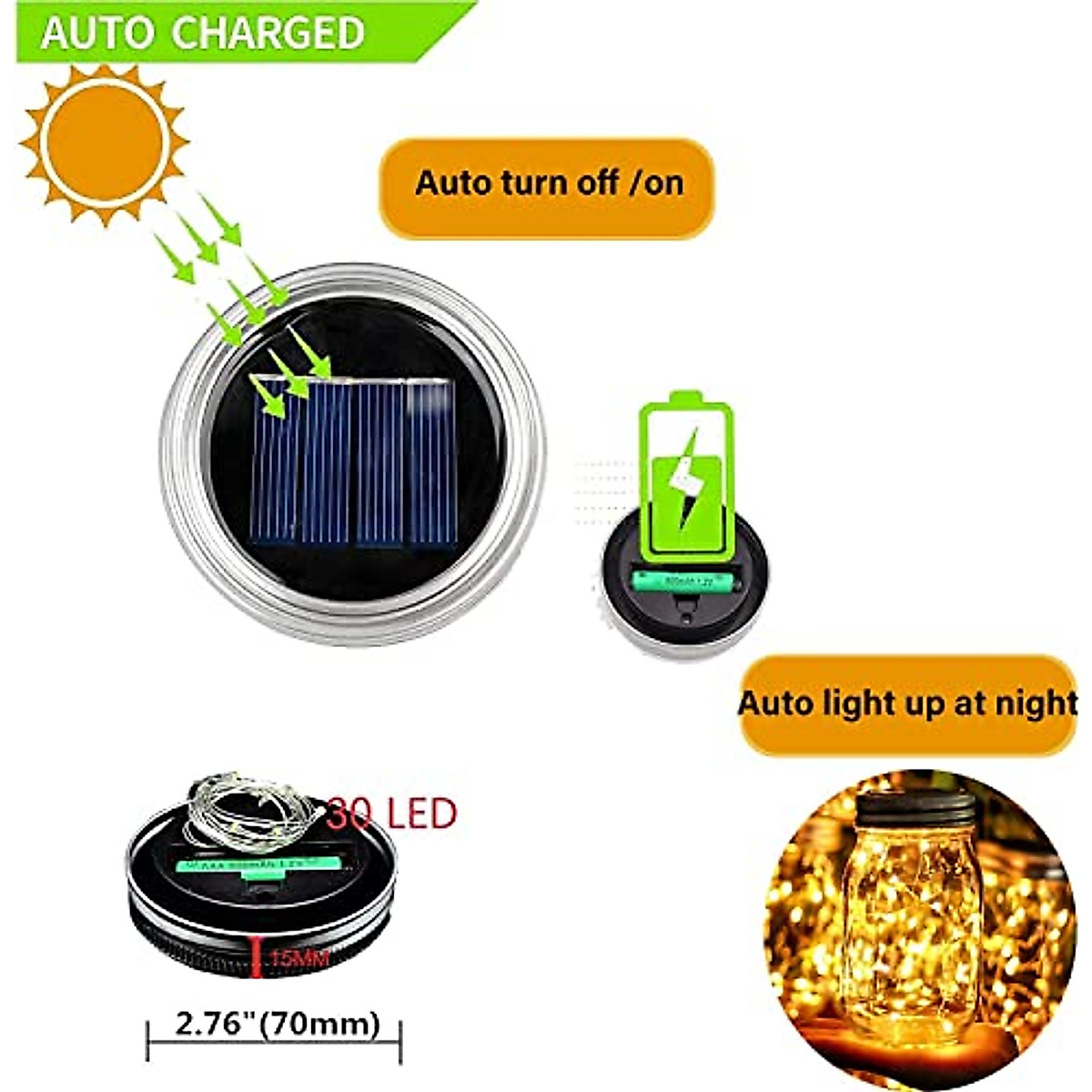 Ostritec Solar Mason Jar Lights Lids, 8 Pack 30 Led Fairy Lights(Jars Not Included), Outdoor Hanging Mason Jar Solar Lights, Fairy in a Jar Solar Firefly Lights for Patio Garden Table Decor